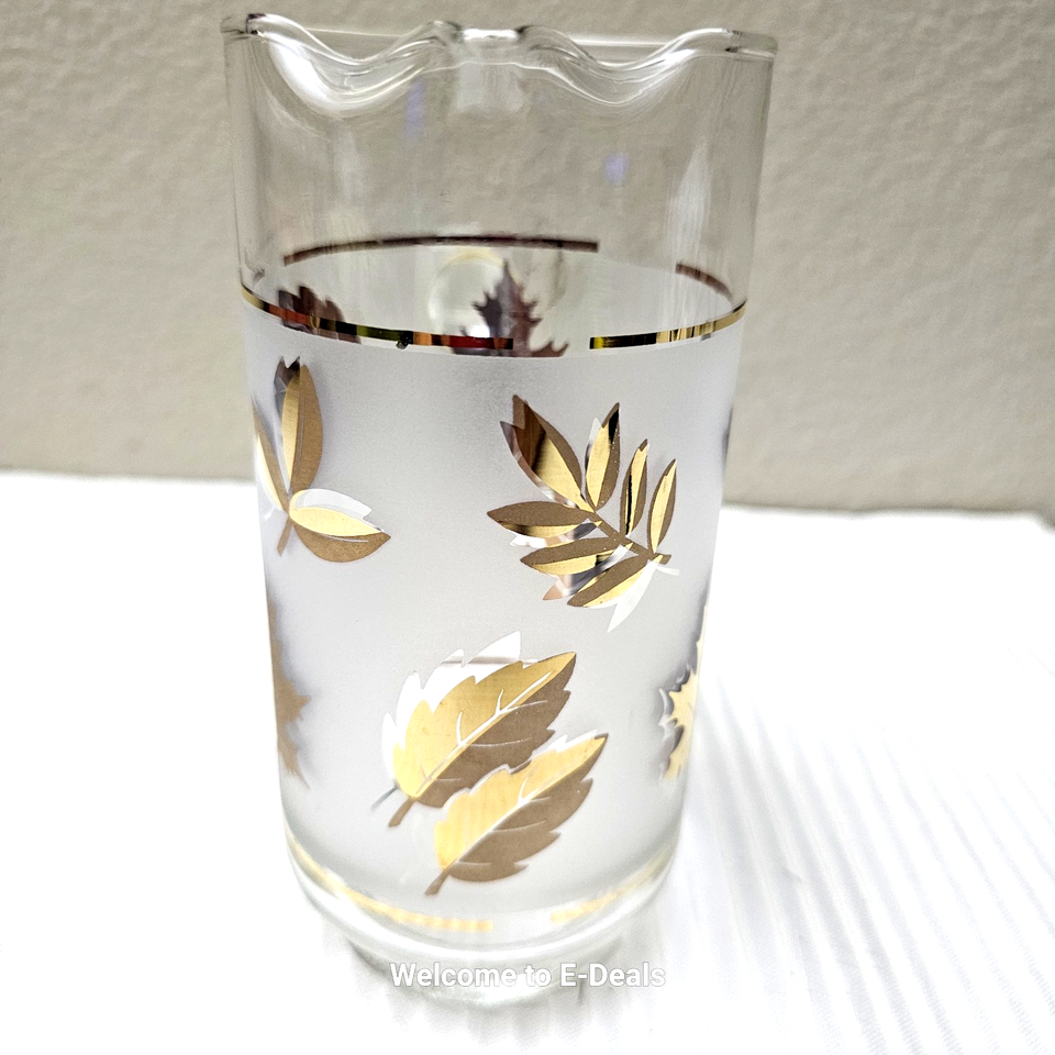 Libbey Golden Foliage 20oz Glass Pitcher Frosted Leaf MCM Retro ...