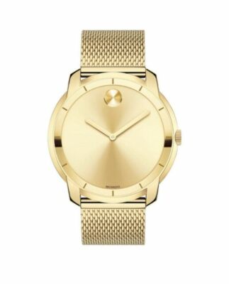 Movado Bold 3600373 Gold Tone Mesh Steel Bracelet 44mm Men's Swiss ...