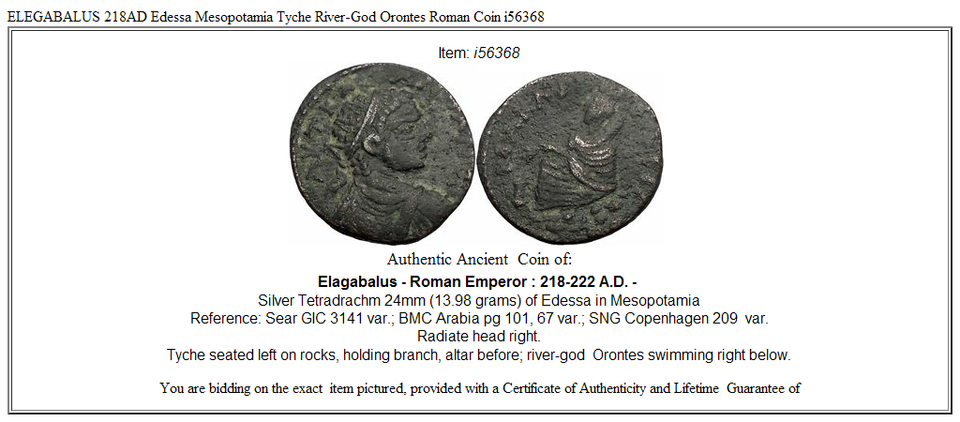 ELEGABALUS 218AD Edessa Mesopotamia Tyche River-God Orontes Roman Coin ...