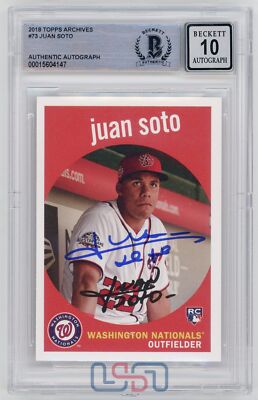 Juan Soto Nationals Signed Autographed 2018 Topps Archives #73 BAS 10 ...
