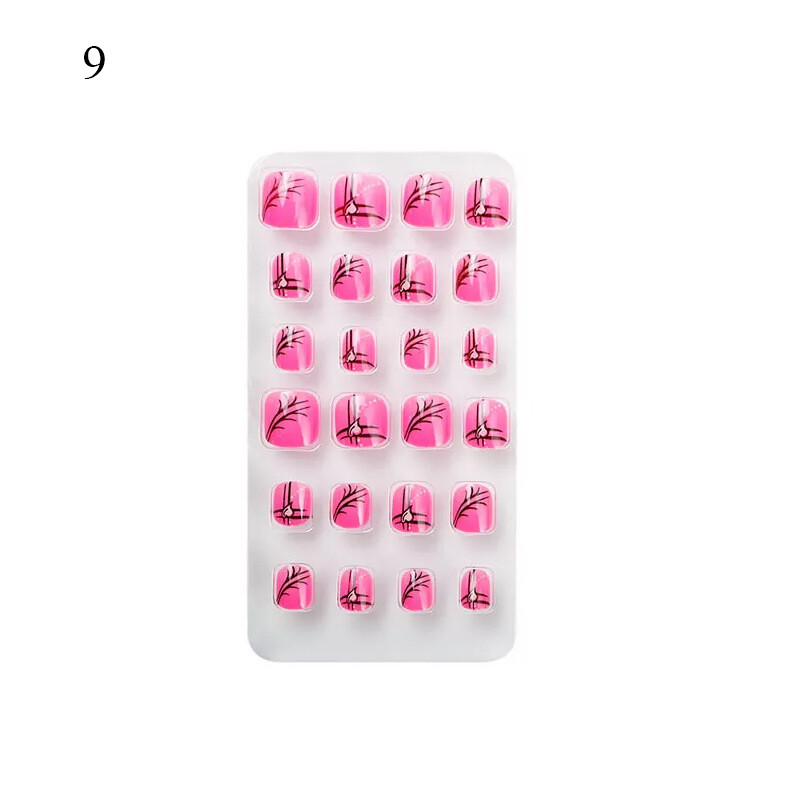 24Pcs Kids Childrens Girls Fake Stick Press On False Finger Nail Cover ...
