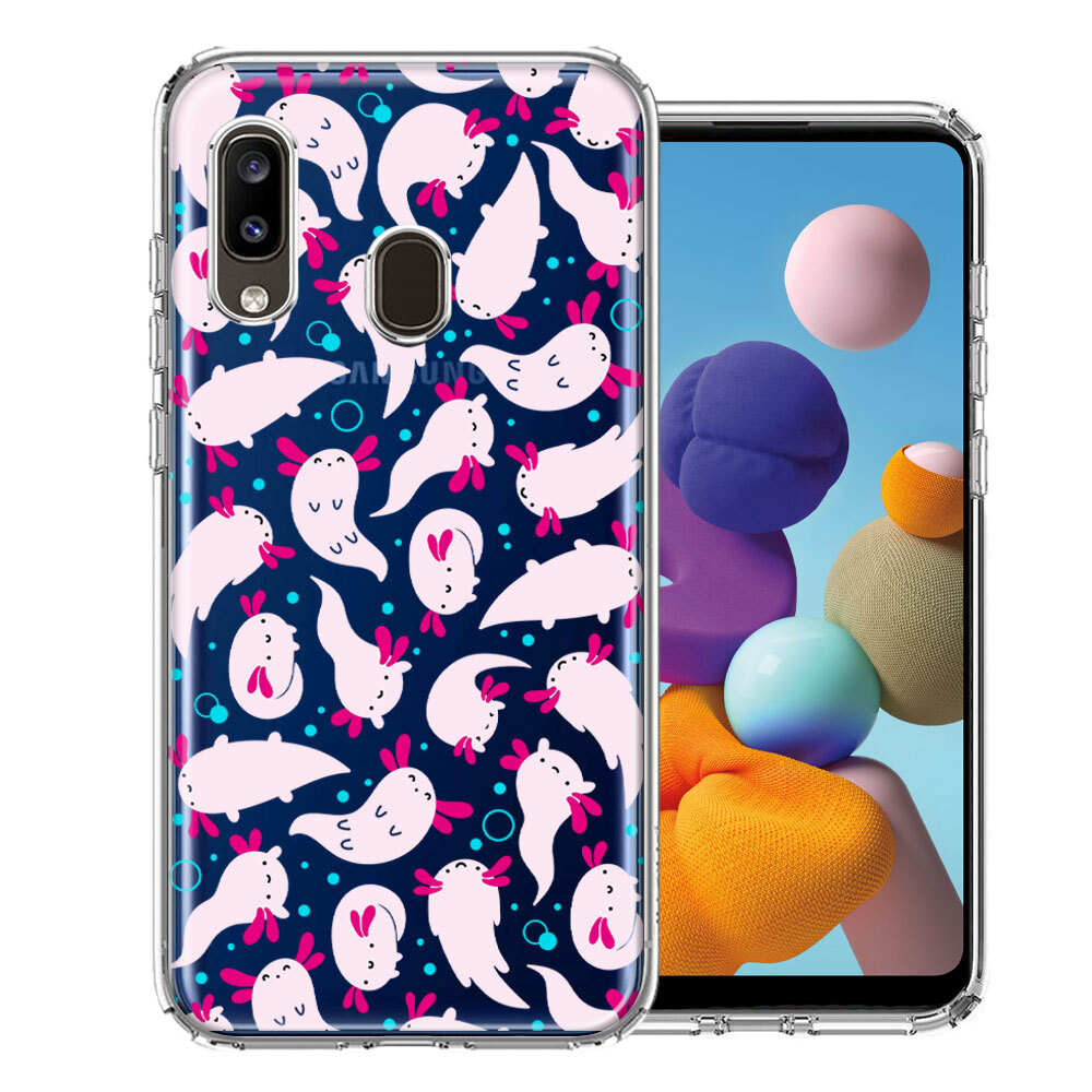 For Samsung Galaxy A20 Pink Happy Swimming Axolotls Polka Dots Case | eBay
