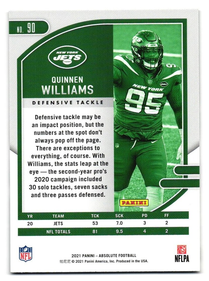 2021 Panini Absolute #90 Quinnen Williams Retail | eBay