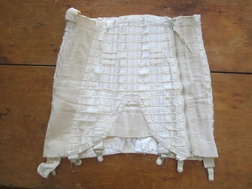 Ivory Satin & Mesh Girdle Open Bottom Vintage 6 Garter Full Zipper ...