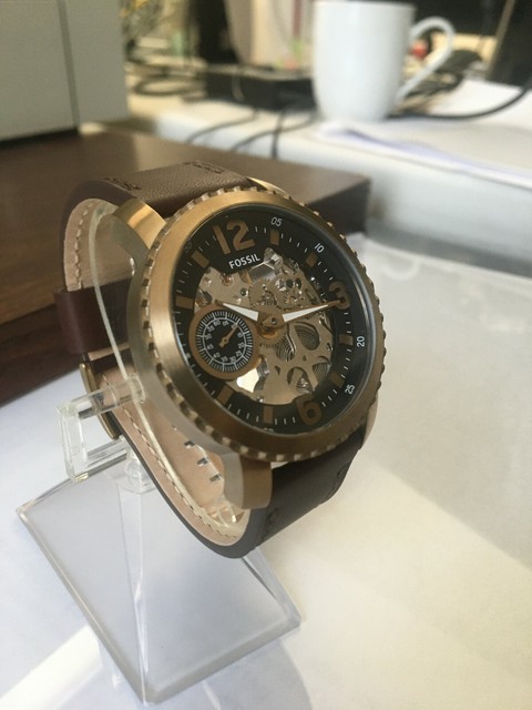 Fossil Nate Mechanical 50mm Skeleton Dial Brown Leather Men's Watch ...