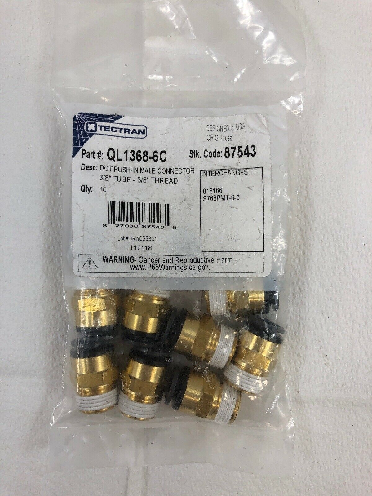 QL1368-6C Tectran Composite 3/8X3/8 Push-Lock Nylon | eBay