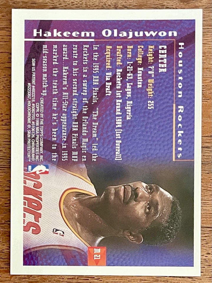 HAKEEM OLAJUWON 1995-96 Topps FINEST MYSTERY BORDERLESS Insert #M21 ...