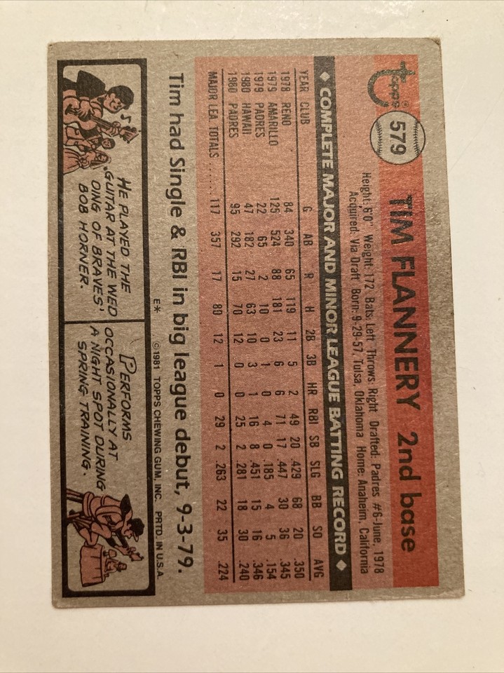 1981 Topps 579 Tim Flannery San Diego Padres Baseball Card | eBay