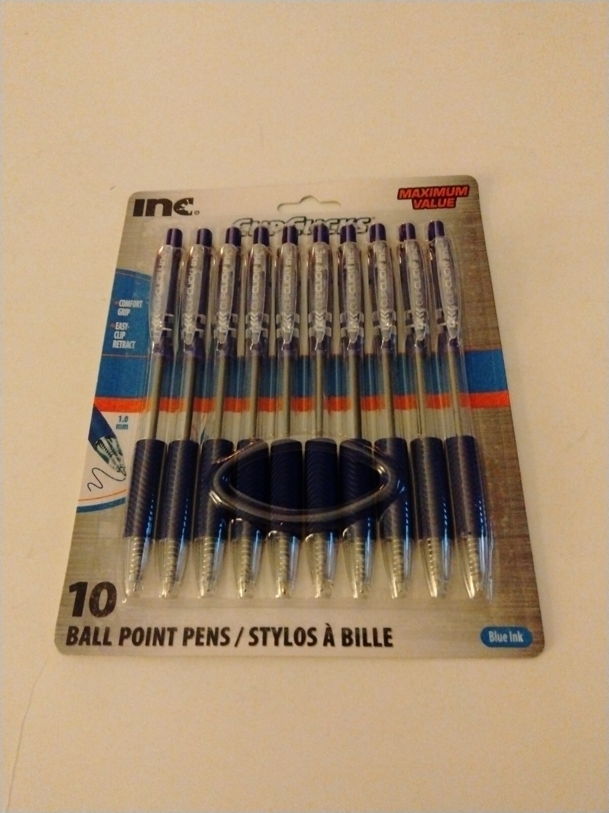 Inc® Clip Clicks™ Retractable Ball Point Pens 1.0mm 10 Pens ~ Blue Ink ...