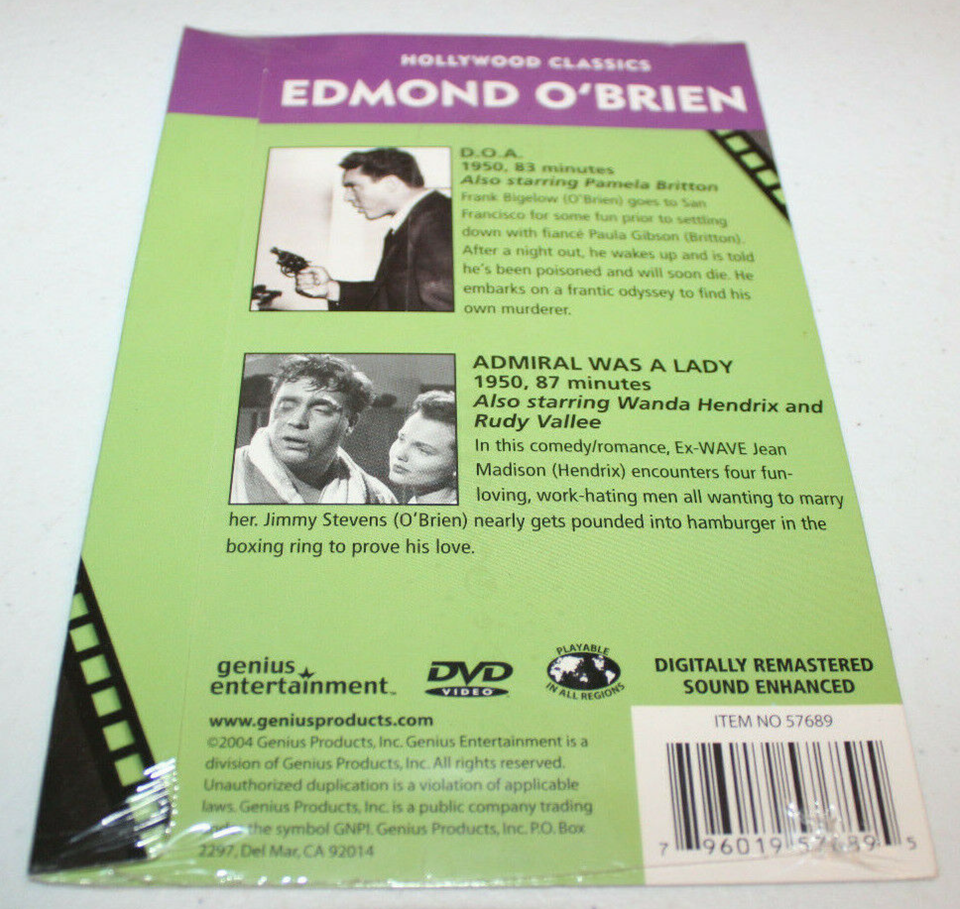 D.O.A. & Admiral Was A Lady (Brand New DVD) Edmond O'Brien, Remastered ...