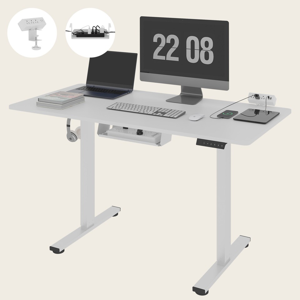 FunniHomi Height Adjustable Standing Desk w/Clamp Power Strip & Cable ...