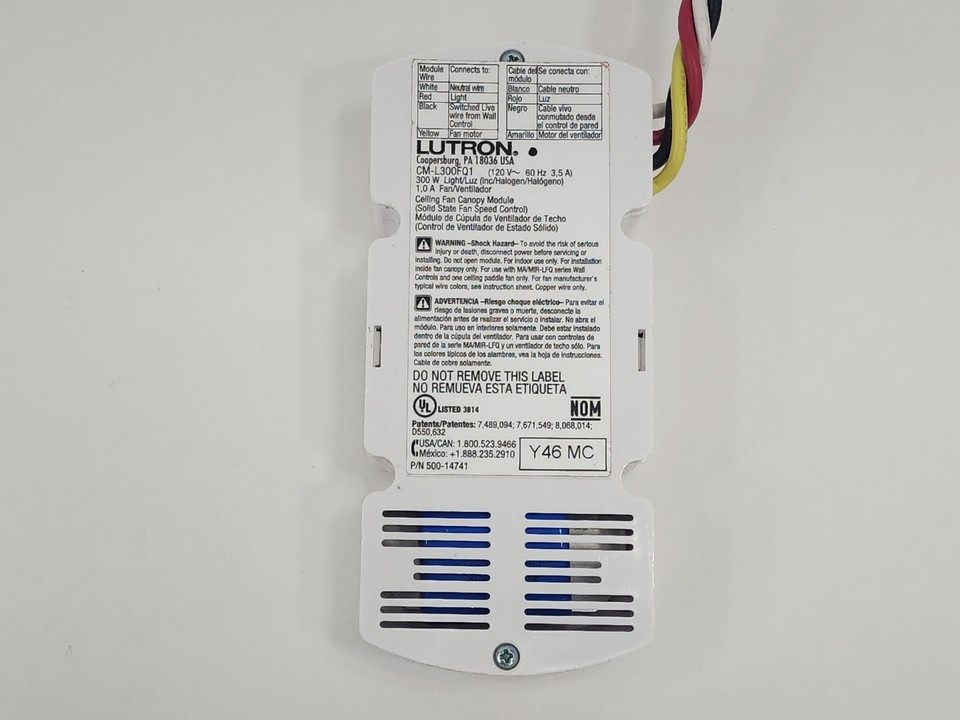 Lutron CM-L300FQ1 Ceiling Fan Canopy Module Solid State Speed Control ...