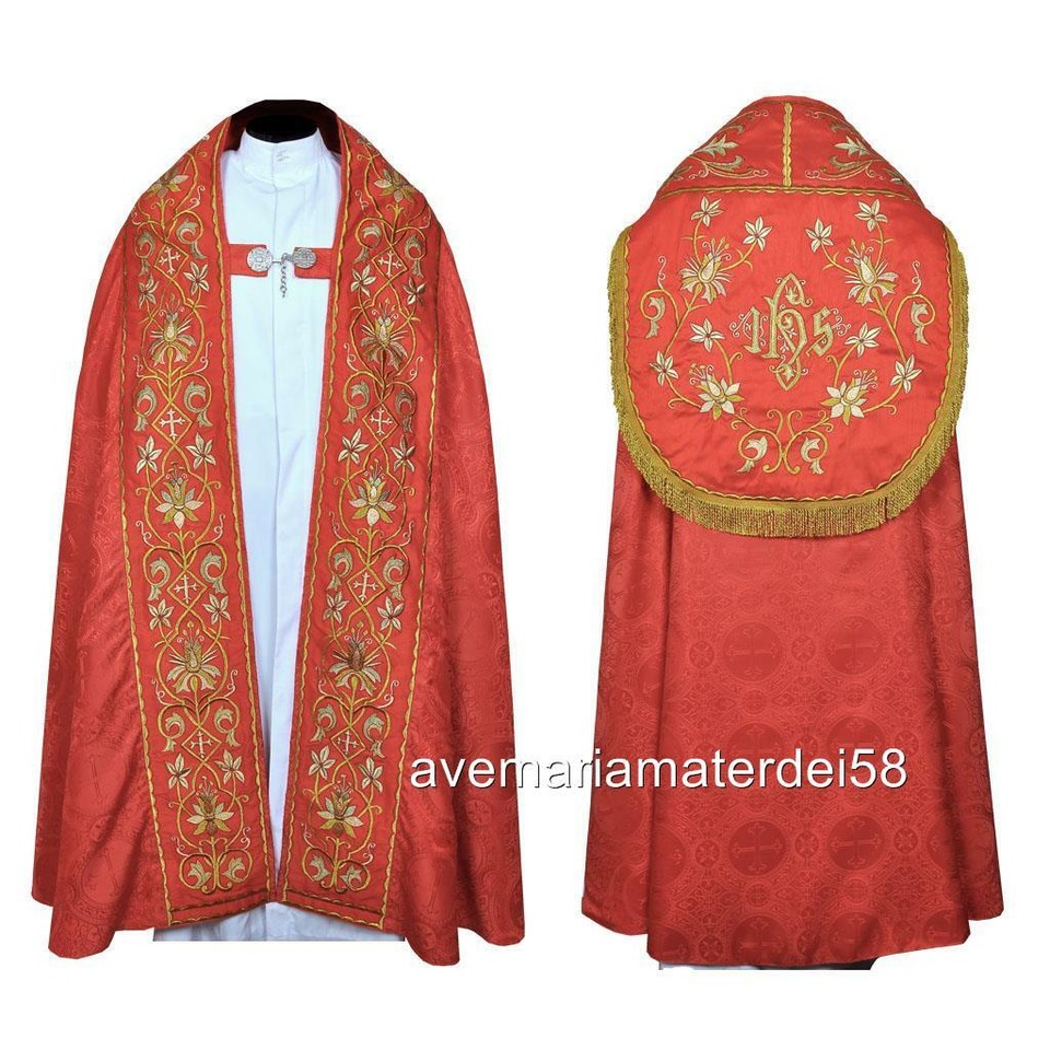 Red Solemn High Mass Vestment Set Fiddleback,Dalmatic,Tunicle,Stoles ...