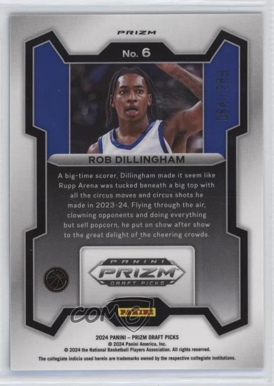 2024-25 Panini Prizm Draft Picks Blue Wave /249 Rob Dillingham #6 ...