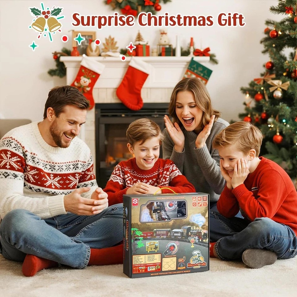 Christmas Train Set with Remote Control Smoke, Lights, and Sound ...