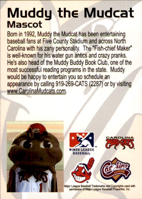 2012 Carolina Mudcats Team Issue #36 Muddy the Mudcat MASCOT - NM ...