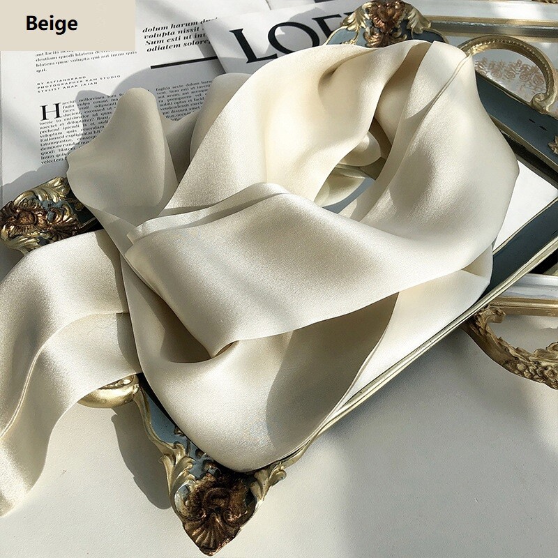 Women 100% Mulberry Silk Neck Scarf Long Ribbon Neckerchief Double ...