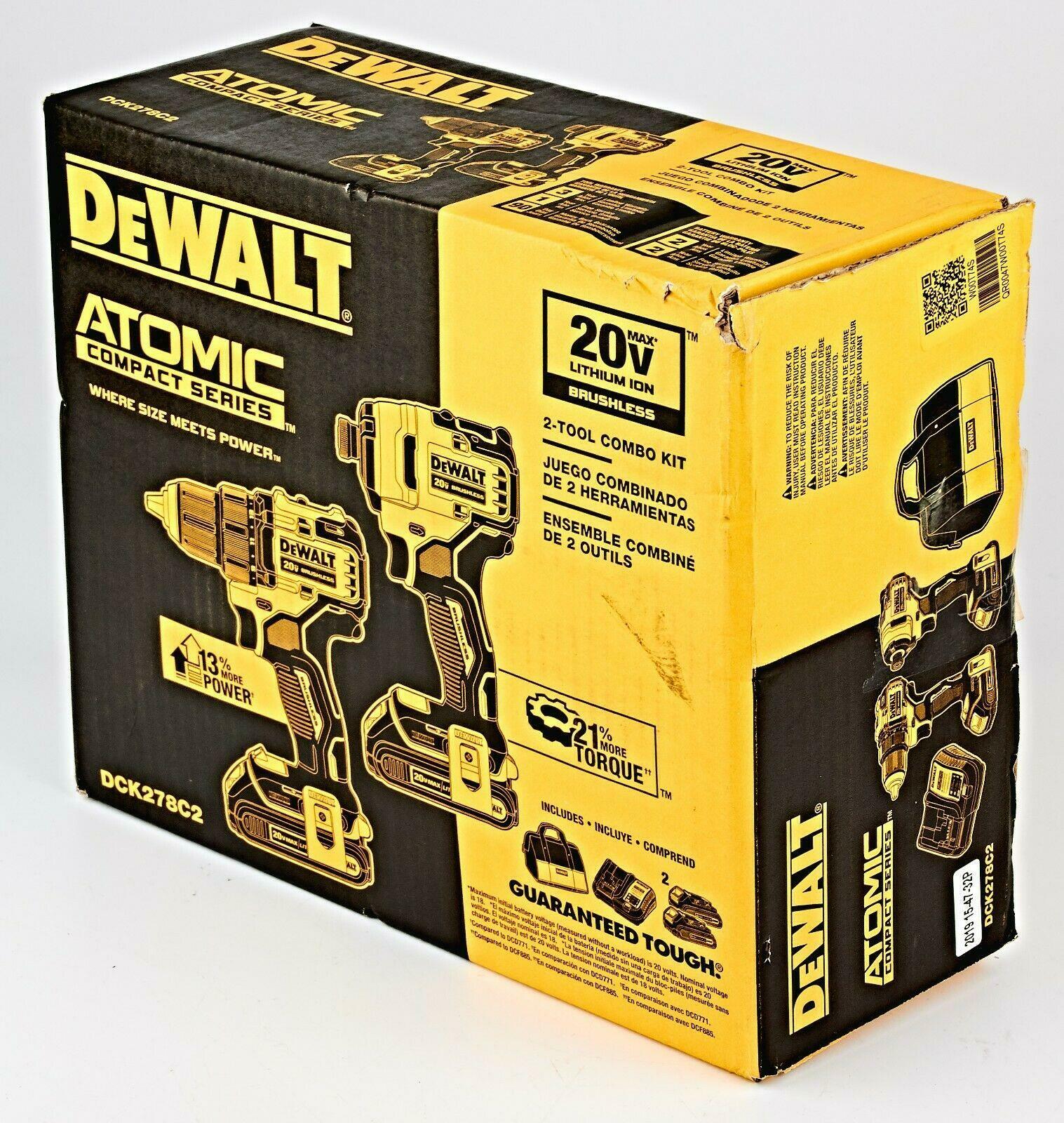DeWALT DCK278C2 ATOMIC 20V MAX Li-Ion Brushless Cordless Drill/Impact ...