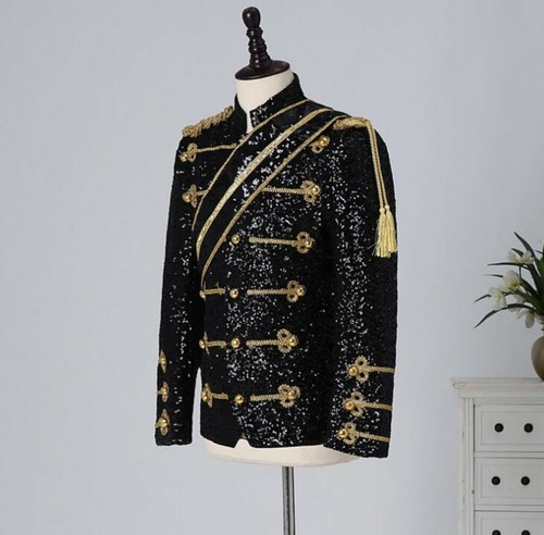Mens Sequined Costume Blazer Jacket Shiny Rock Singer Nightclub Slim ...
