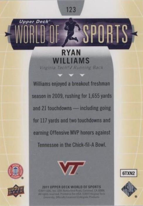 2011 Upper Deck World of Sports Ryan Williams #123 for sale | eBay