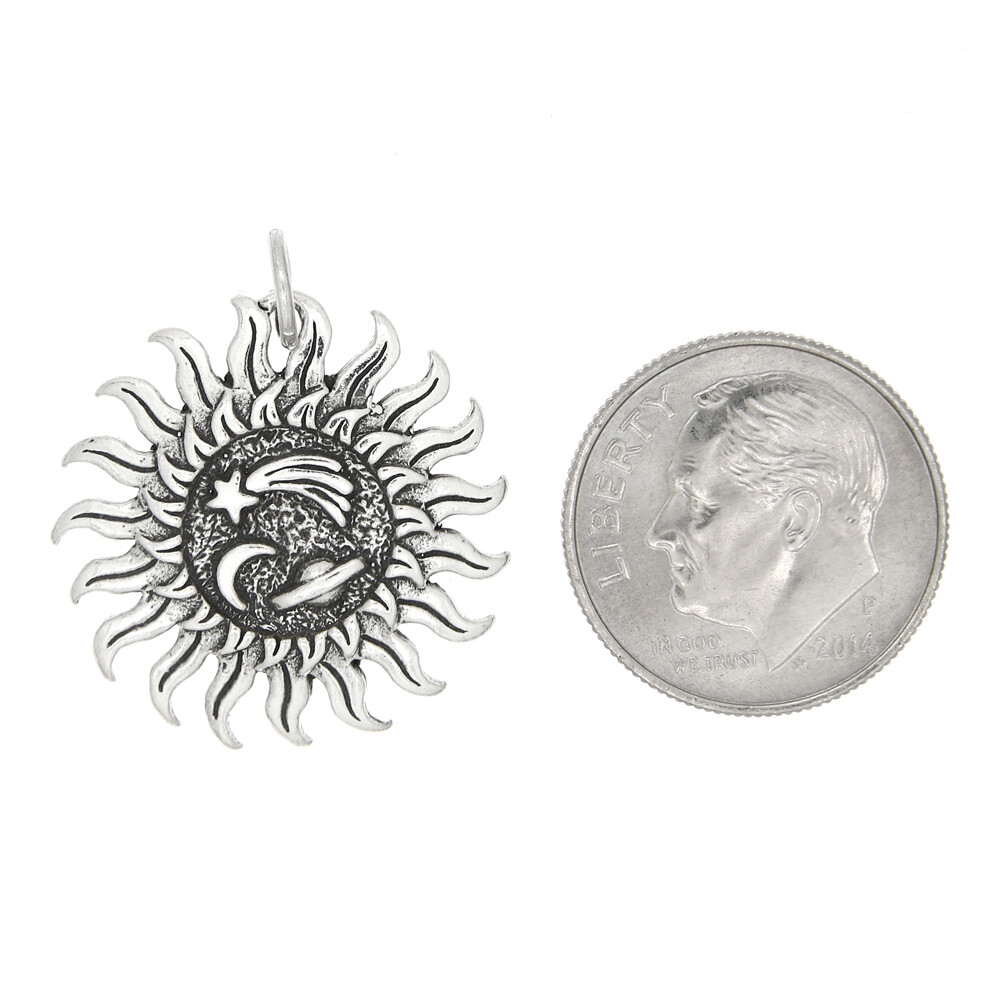 Sterling Silver Large Sun with Moon and Shooting Star Charm or Pendant ...