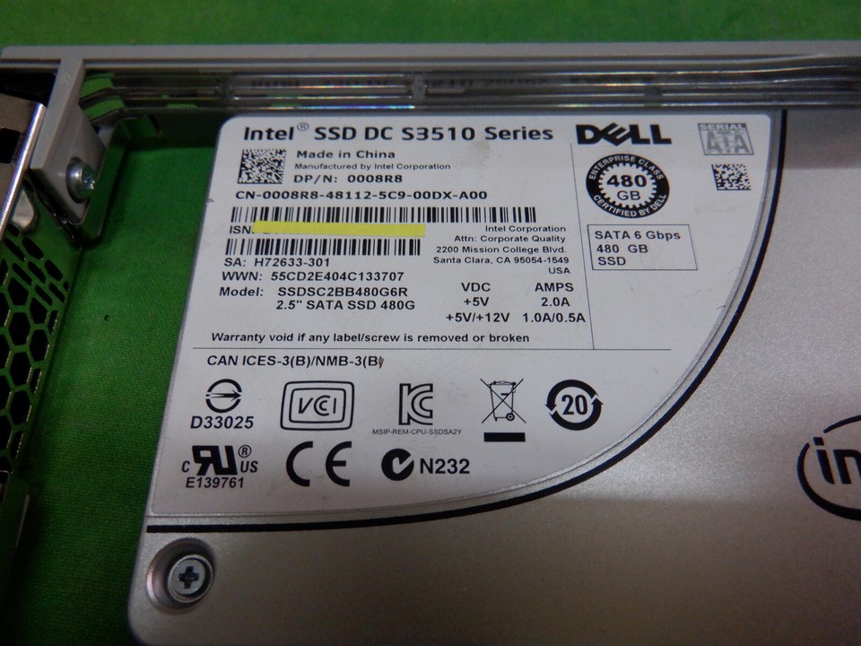 DELL Intel SSD DC S3510 480 GB SATA SSDSC2BB480G6R 0008R8 IN CADDY | eBay