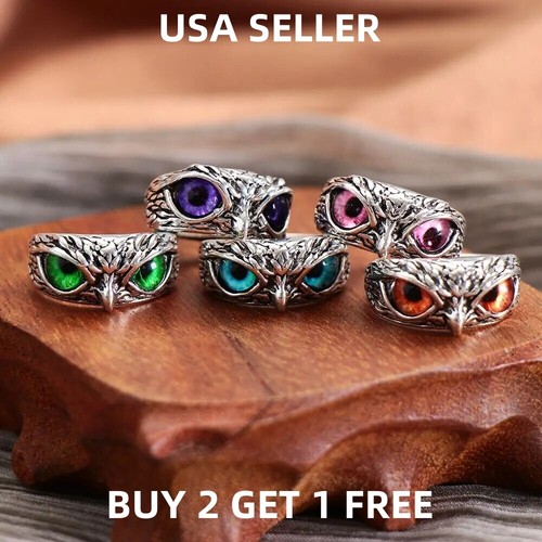 Evil Eye Owl Ring Women Jewelry Rings Adjustable Multicolor | eBay