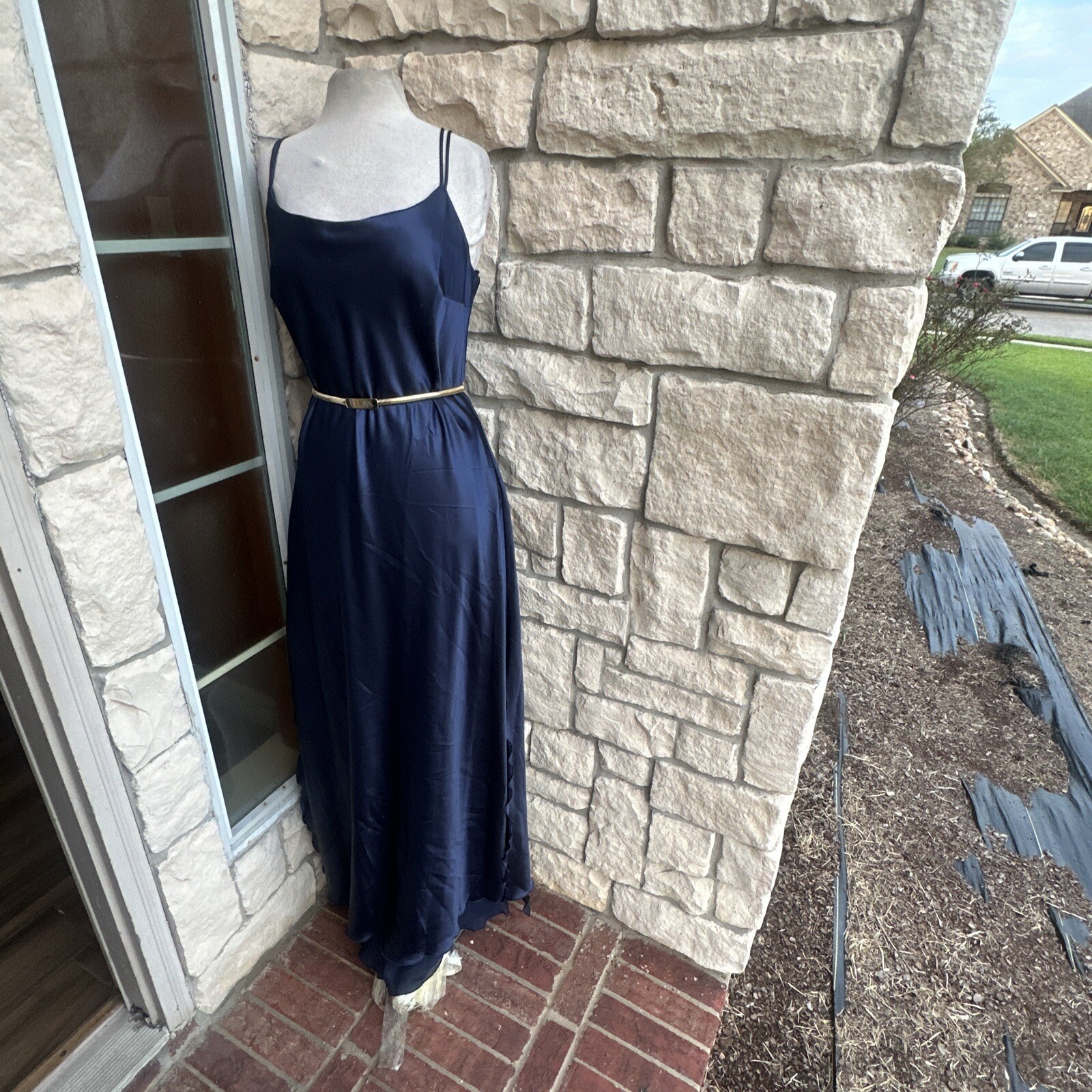 Lady Silk Satin Slip Dress Spaghetti Strap V Sleevele… - Gem