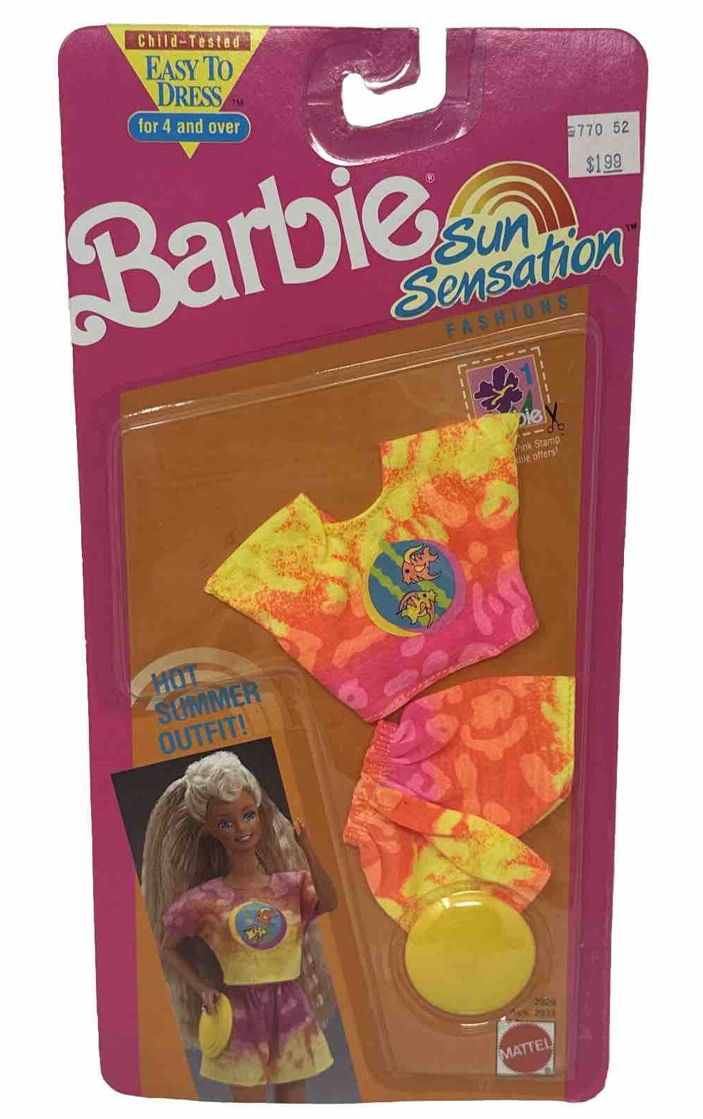 1991 Barbie Sun Sensation #2929 Neon Tie Dye Pink Yellow Orange Top ...