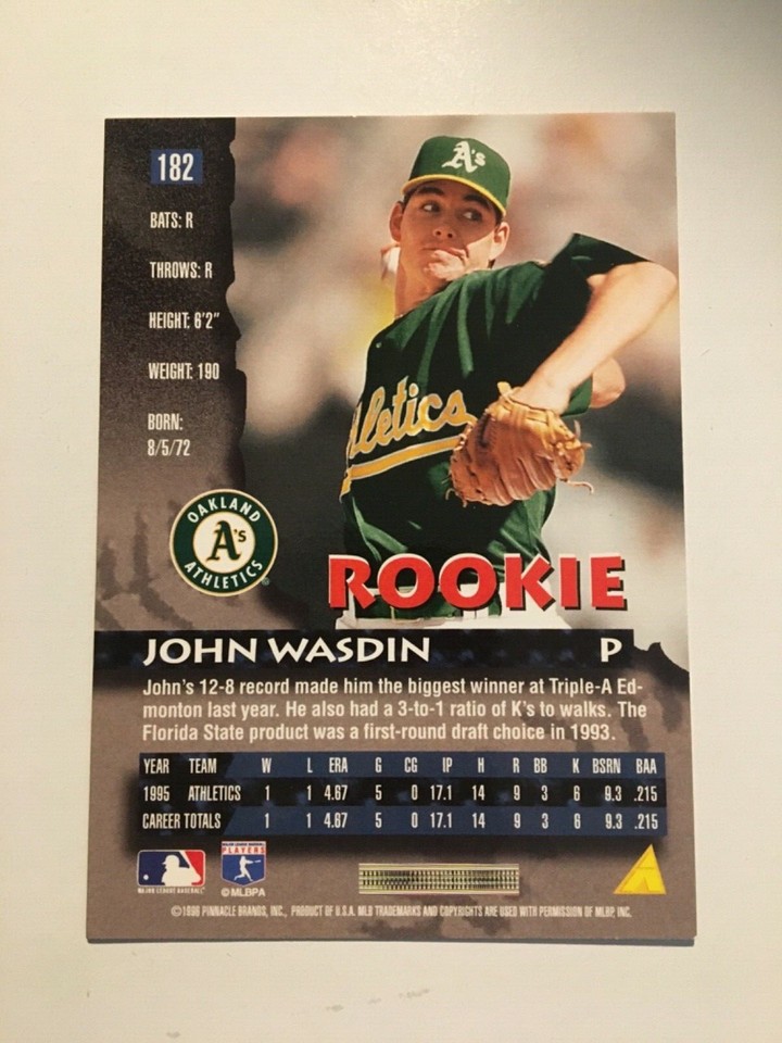 1996 Pinnacle #182 A’s John Wasdin Rookie Baseball Card | eBay