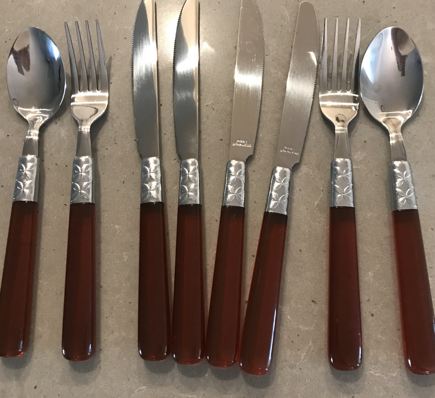 8 piece Pier 1 Imports Flatware Stainless Red Acrylic Handles | eBay