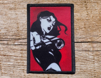 Girl Pointing Gun Morale Patch Hook and Loop Army Sexy Pinup Tactical ...