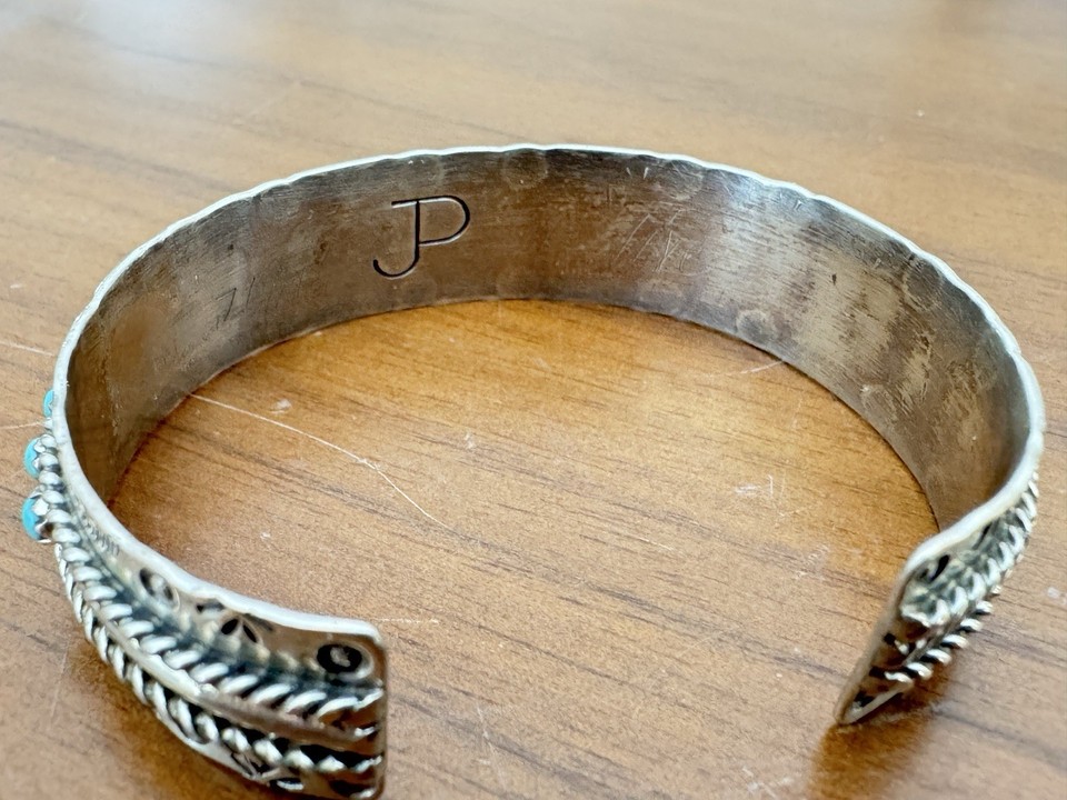 Jason & Pearl Ukestine Zuni Sterling Silver Turquoise Cuff Bracelet ...