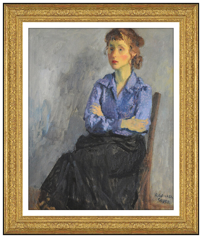 Raphael Soyer Original Female Portrait Painting Oil On Canvas Signed ...
