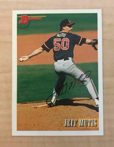 JEFF MUTIS CLEVELAND INDIANS SIGNED AUTOGRAPHED 1993 BOWMAN CARD #586 W ...