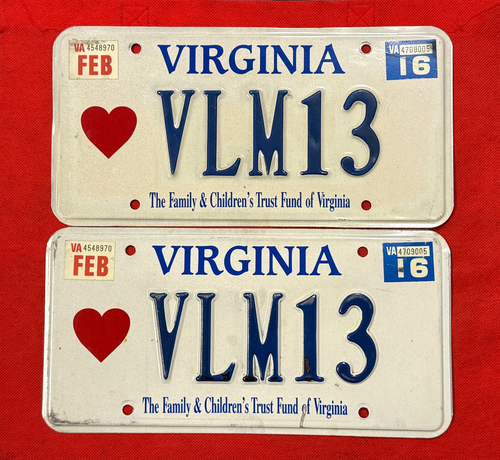 2016 Virginia License Plate Pair ... Children's Trust Fund / Collect ...