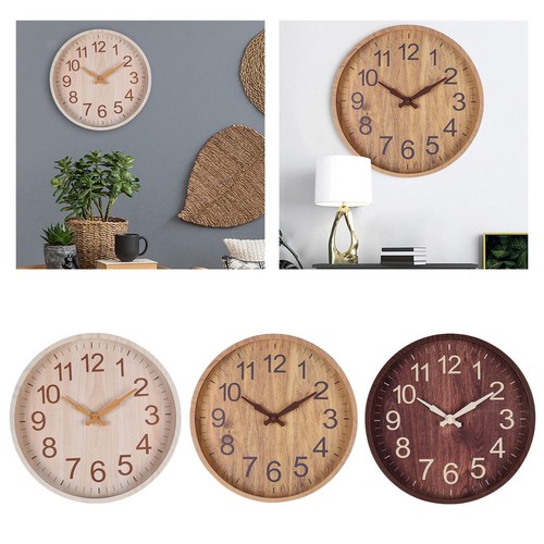 Minimalist Wood 12in Wall Clock Silent Clocks Living Room Hallway Home ...