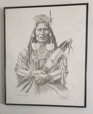 Dan Brewster, signed 1987 pen/ink Native art, "The Pride of a Nation ...