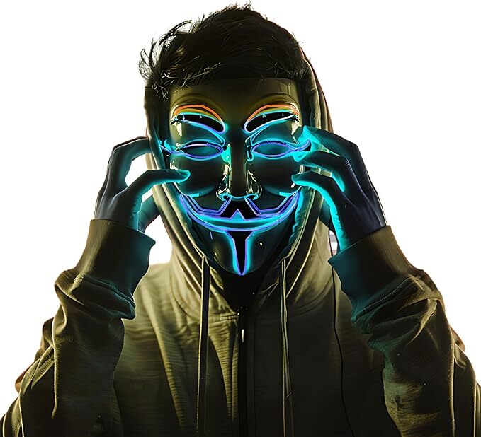 Light Up Anonymous mask Guy LED Halloween Cosplay Vendetta Hacker ...
