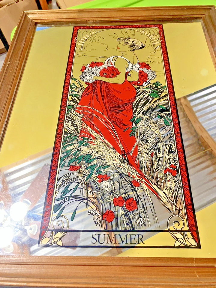 Framed Art Nouveau Lithographic Mirror featuring Alphonso Mucha's ...