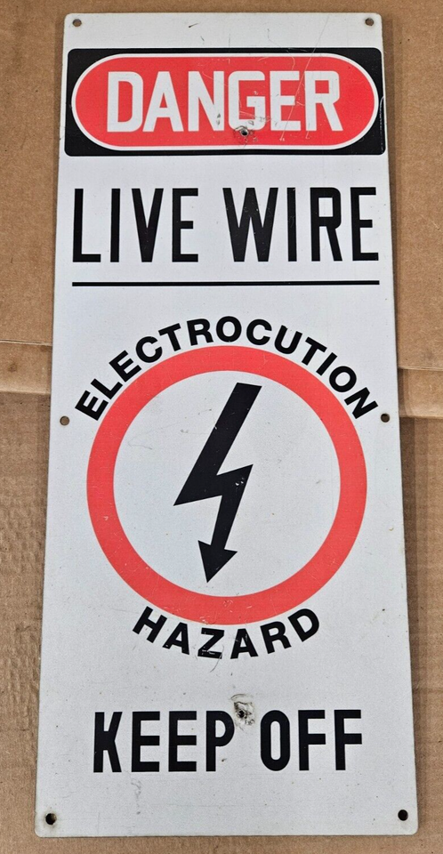 Vintage Danger High Voltage Sign Live Wire Electrocution Hazard Warning ...