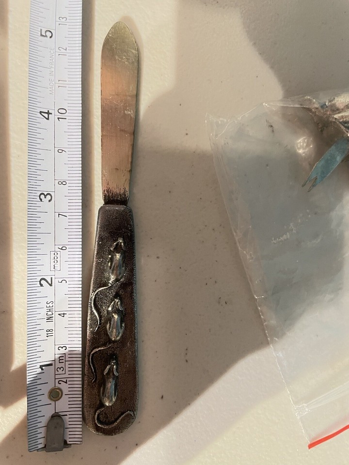 VINTAGE METZKE 1977 PEWTER 3 BLIND MICE MOUSE CHEESE PICK CHEESE KNIFE ...