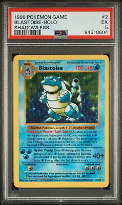 PSA 5 Blastoise-Holo Shadowless Holo Shadowless #2 1999 Pokemon Game ...