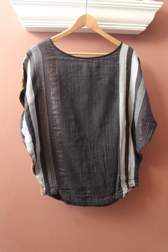 Ace & Jig Double Gauze Boho Black Brown Stripe Cotton Women's Blouse S ...