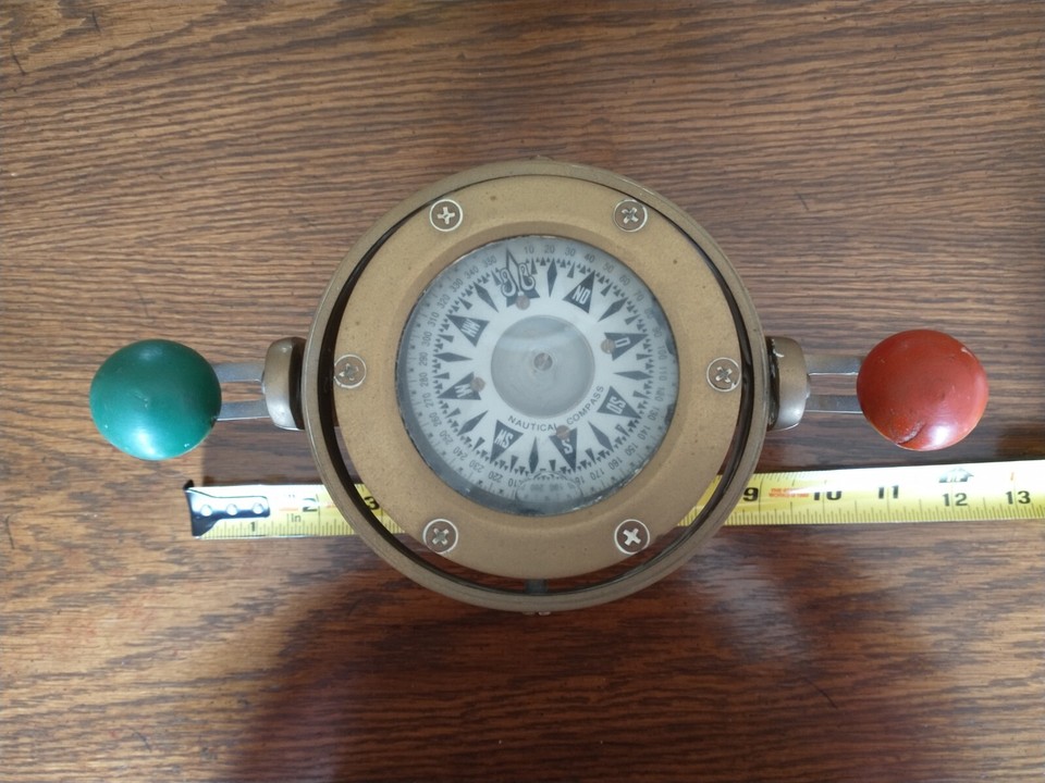 Nautical Vintage Brass double gimbal Compass on wood base | eBay