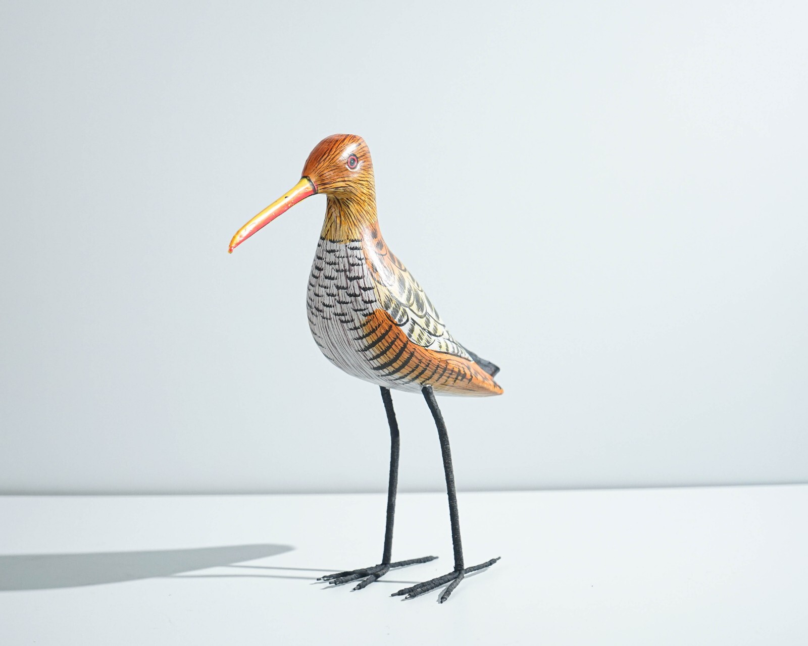 Snipe Bird Statue, Painted Wood Carving, Wooden Bird Art, Handcrafted ...