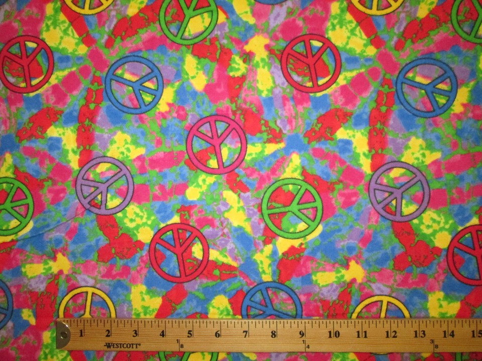 TIE DYE PEACE SYMBOLS COLORS BRIGHT COTTON FLANNEL FABRIC FQ | eBay