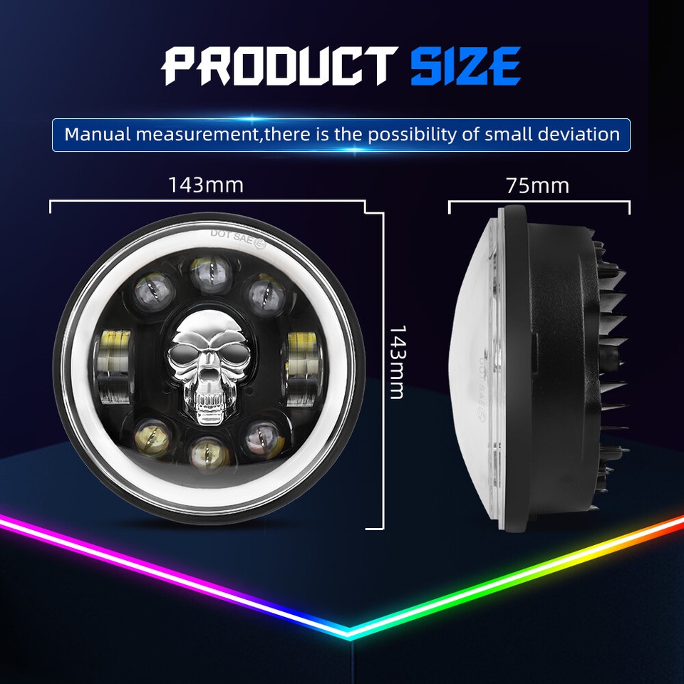 New 5-3/4" 5.75" inch Projector RGB Skull LED Headlight DRL for ...