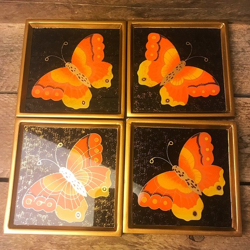 Pier 1 Imports Black and Orange Butterfly Drink Coasters Set of 4 | eBay