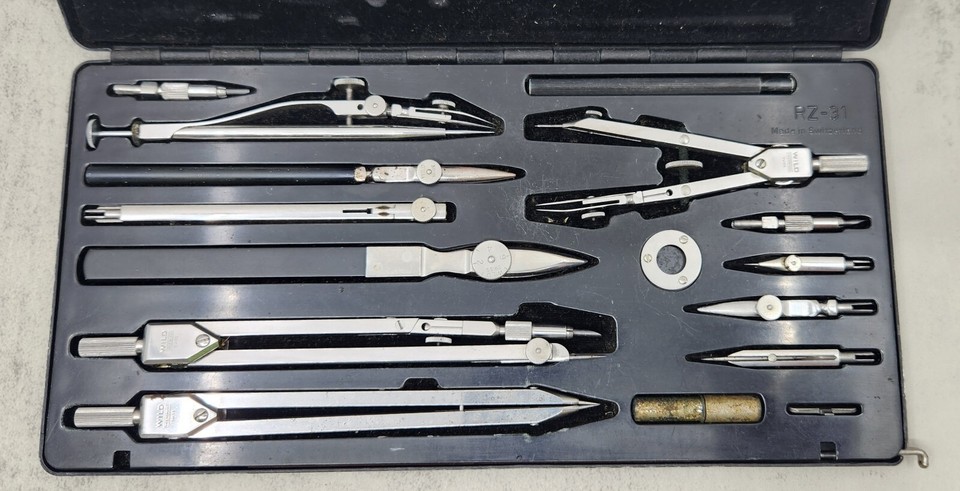 Vintage Wild Heerbrugg RZ-31 Swiss Drawing Drafting Compass Set Black Hard Case | eBay